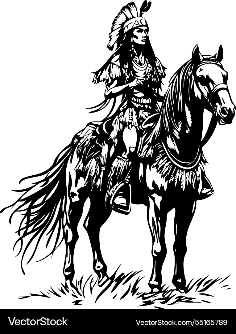 Apache chief full regalia adorned on horseback Vector Image