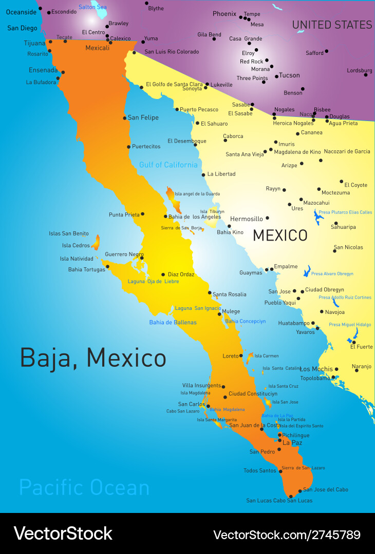 Baja California Map Royalty Free Vector Image - VectorStock