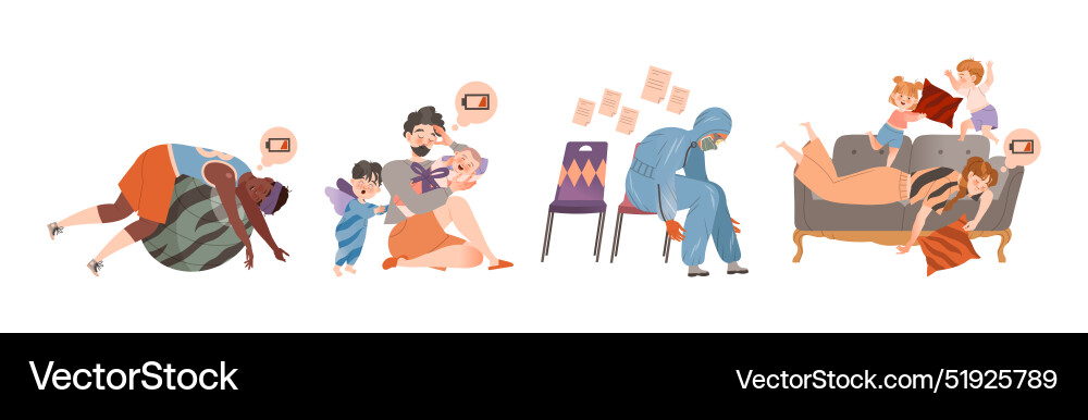 Exhausted tired people character with burnout Vector Image