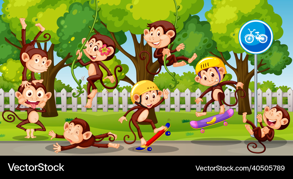 Little monkeys playing at the park Royalty Free Vector Image
