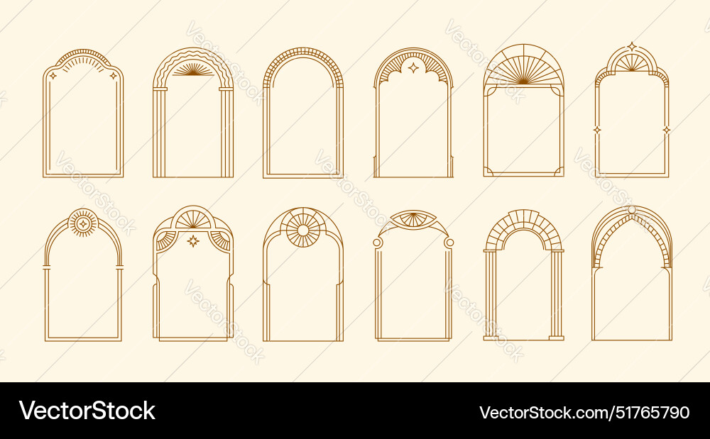 Art Deco Arch Frames - Gold Line Royalty Free Vector Image