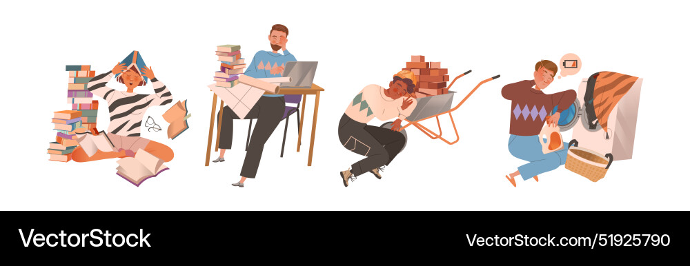 Exhausted tired people character with burnout Vector Image