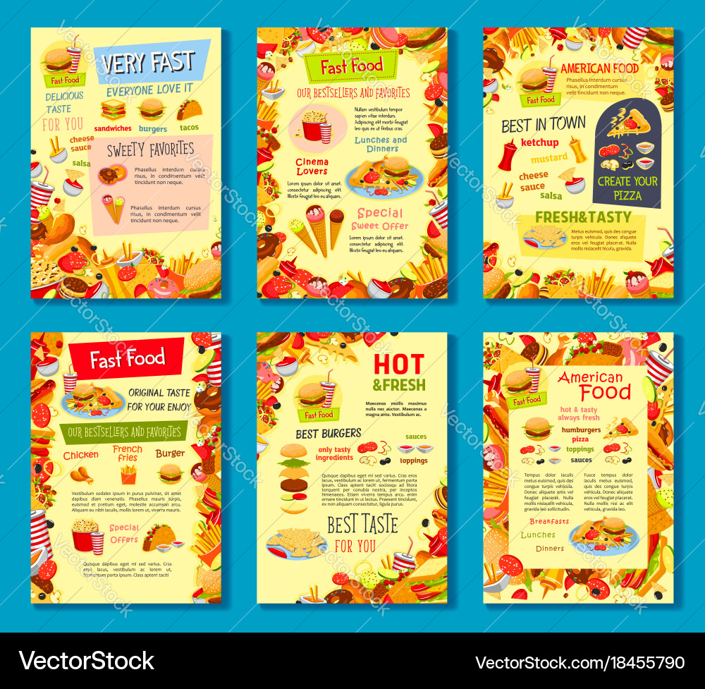 Fast food meals menu posters Royalty Free Vector Image