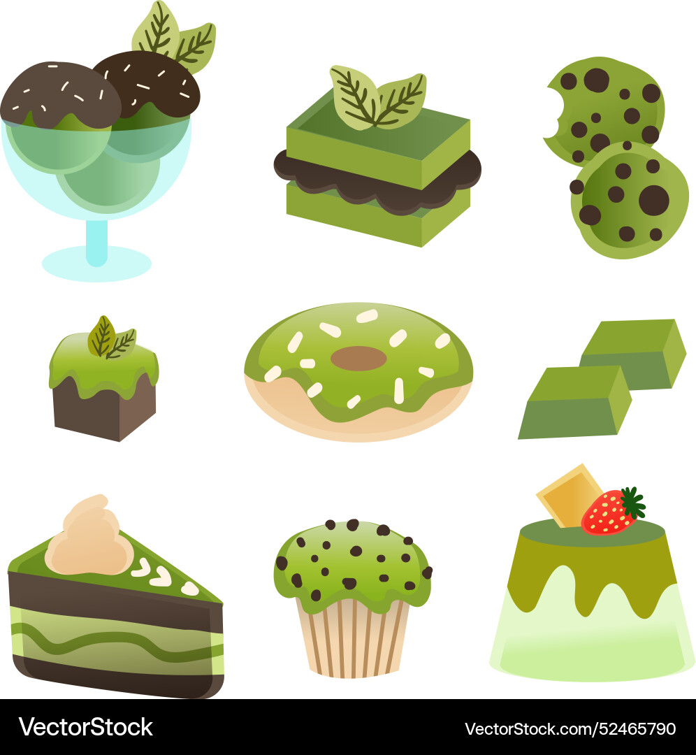 Matcha dessert collection Royalty Free Vector Image