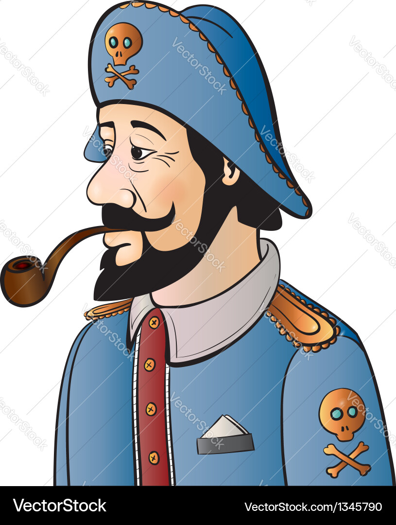 Pirate captain with beard and pipe isolated Vector Image