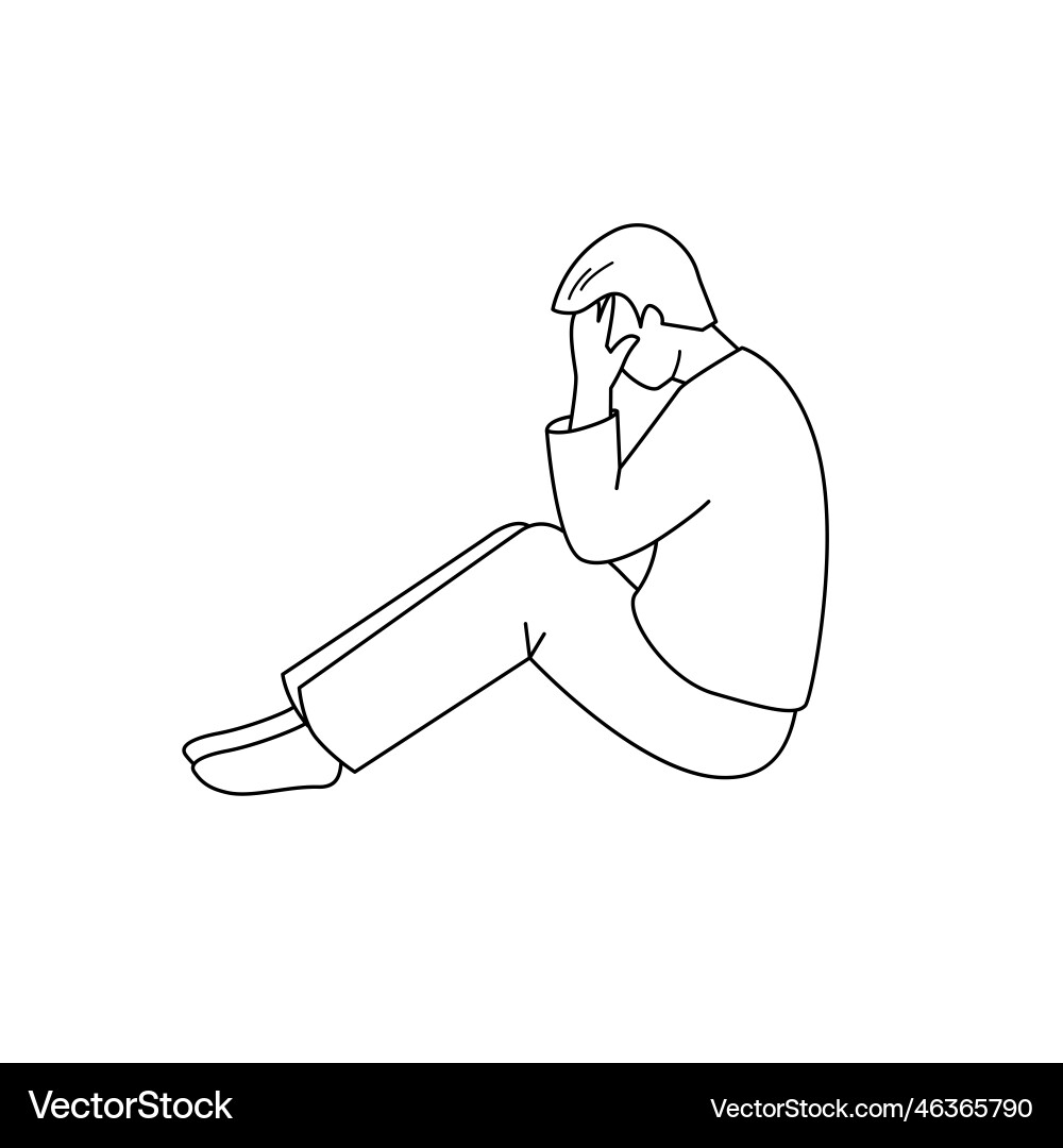 Sad man is sitting on the floor Royalty Free Vector Image