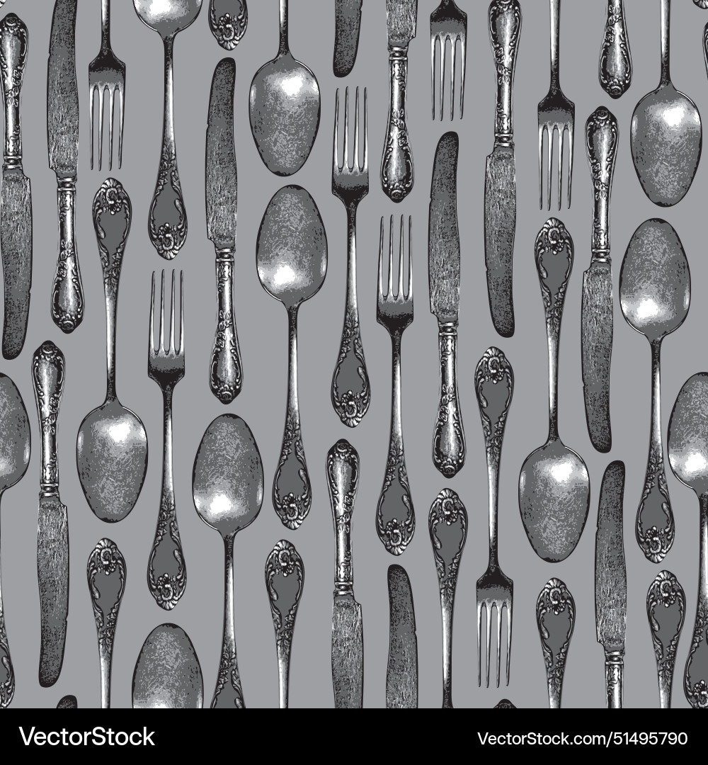 Seamless pattern with silver cutlery Royalty Free Vector