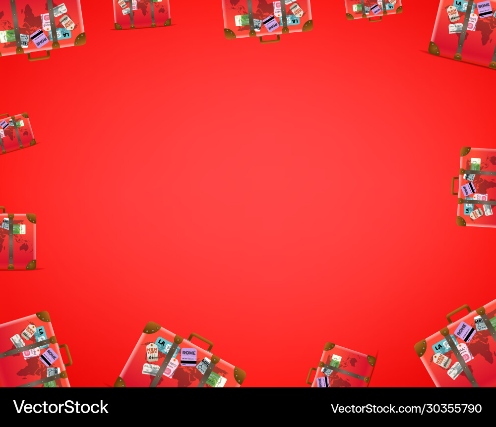 Travel wallpaper with red handbags frame Vector Image