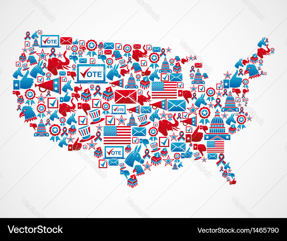 Usa elections icons map Royalty Free Vector Image