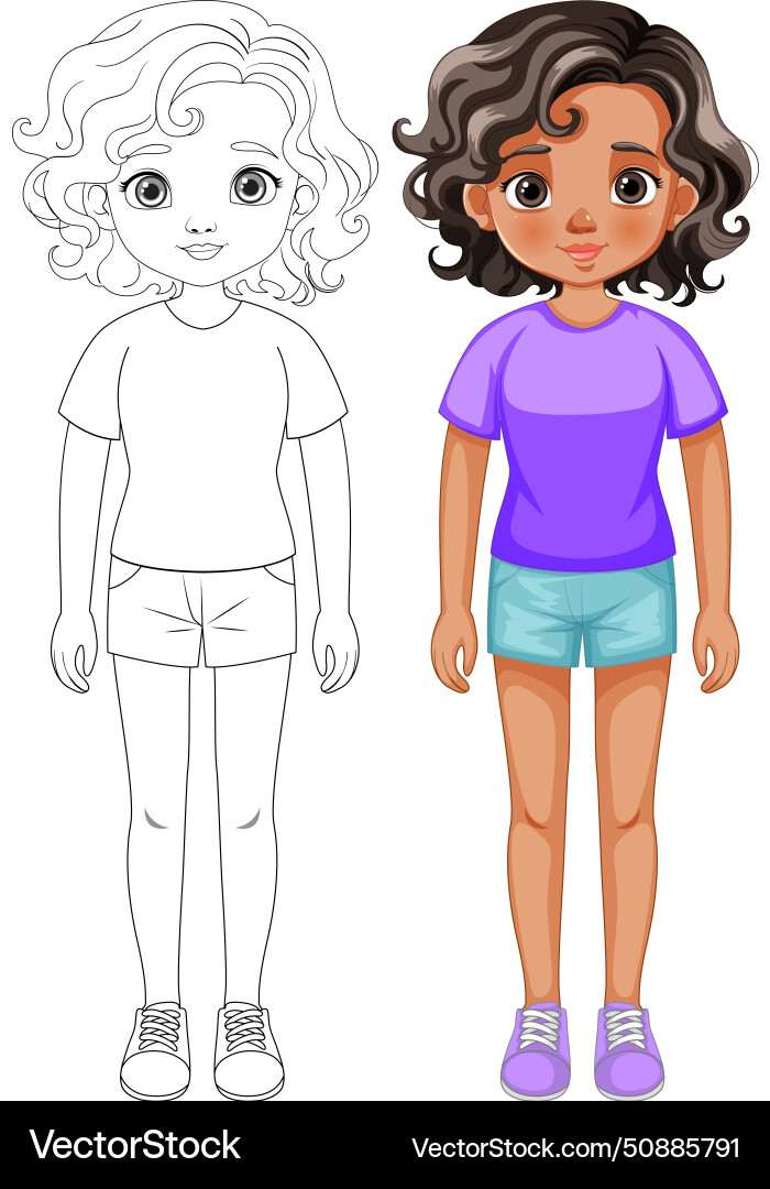 A girl before and after coloring Royalty Free Vector Image