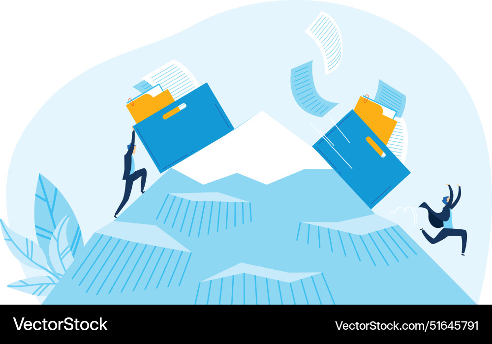 Businessman climbing steep paper mountain Vector Image
