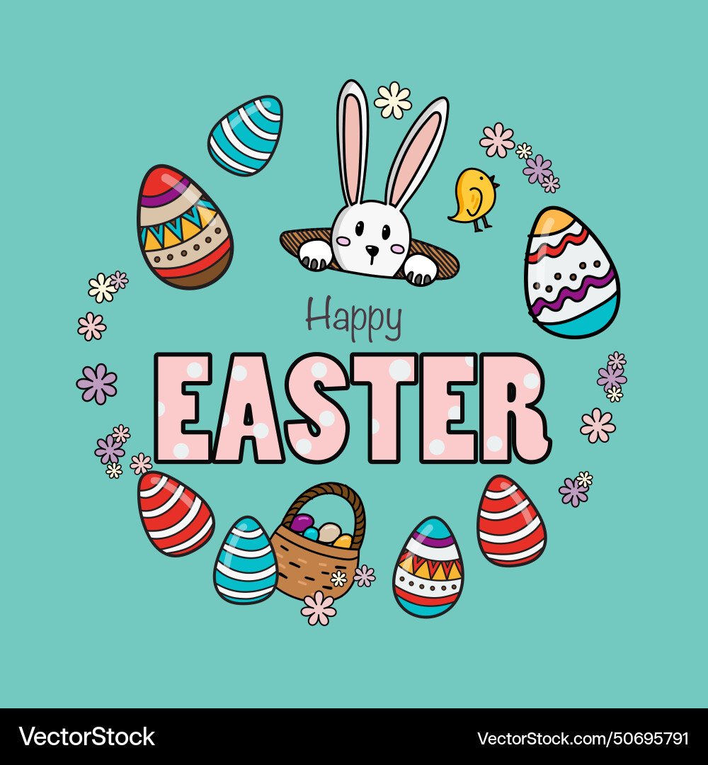 Happy easter poster with eggs Royalty Free Vector Image