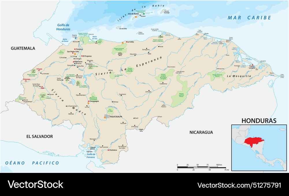 Map of the central american state honduras Vector Image