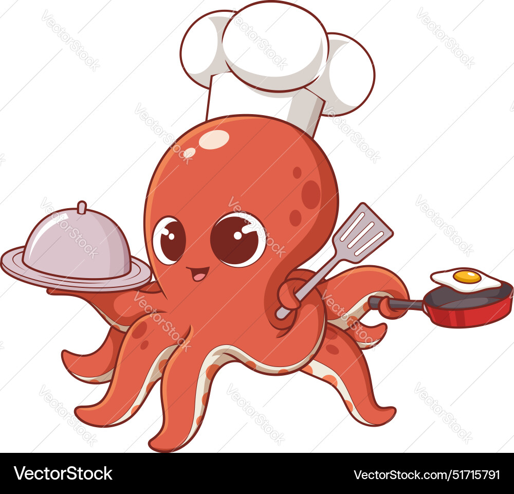 Octopus chef character cartoon Royalty Free Vector Image