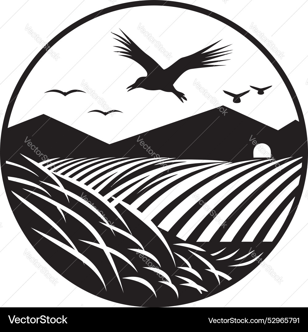 Rural bounty logo emblem paddy panorama iconic Vector Image