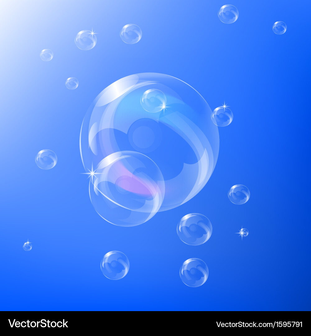 Transparent soap bubbles on blue background Vector Image