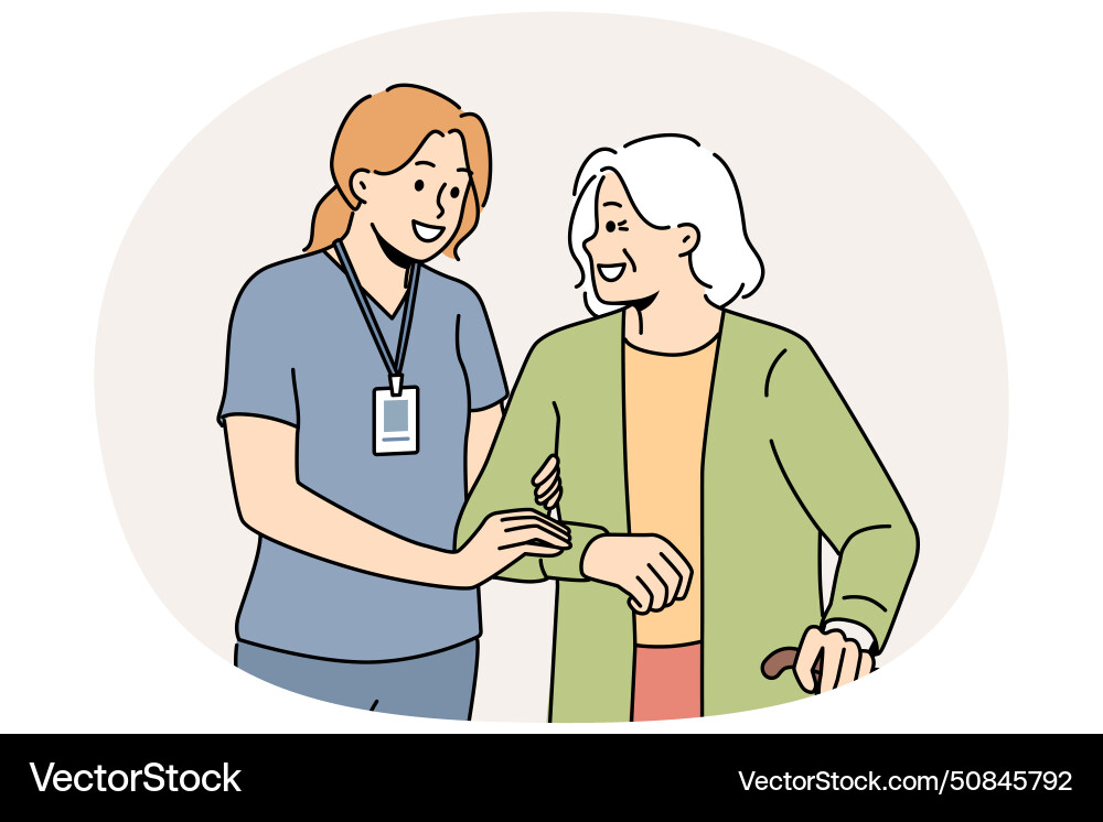 Caregiver help elderly woman with walking Vector Image