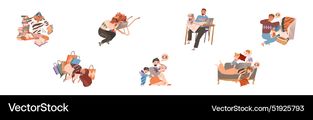 Exhausted tired people character with burnout Vector Image