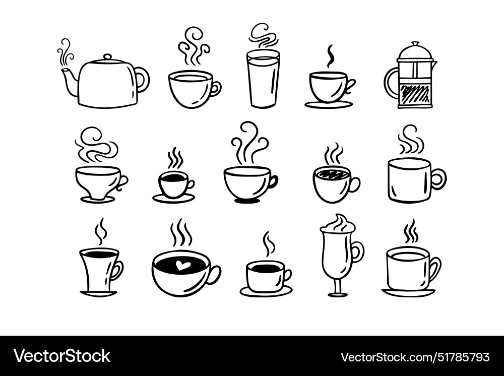 Hand drawn hot drinks set doodle coffee cups Vector Image