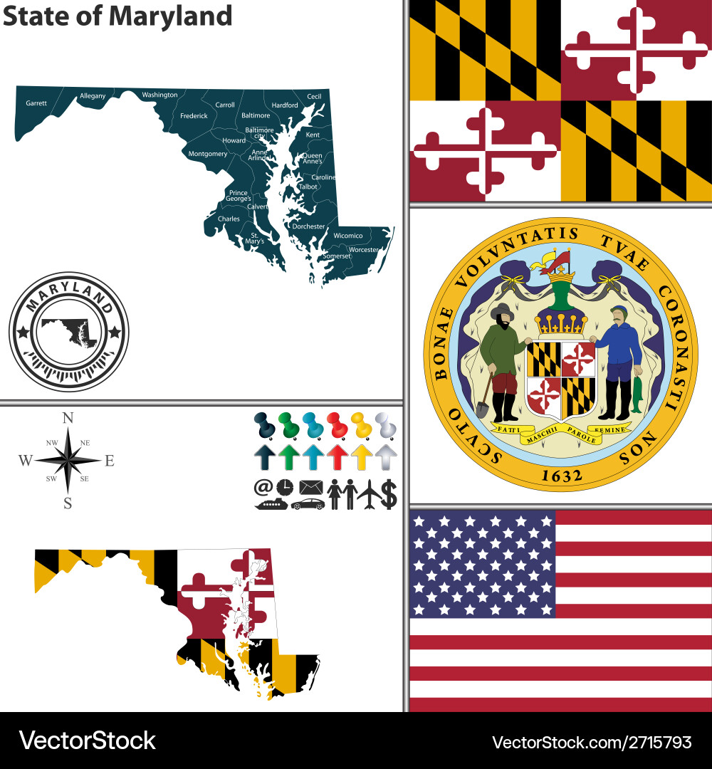 Map of maryland Royalty Free Vector Image - VectorStock