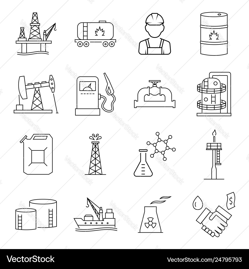 Oil industry gasoline processing symbols icons set