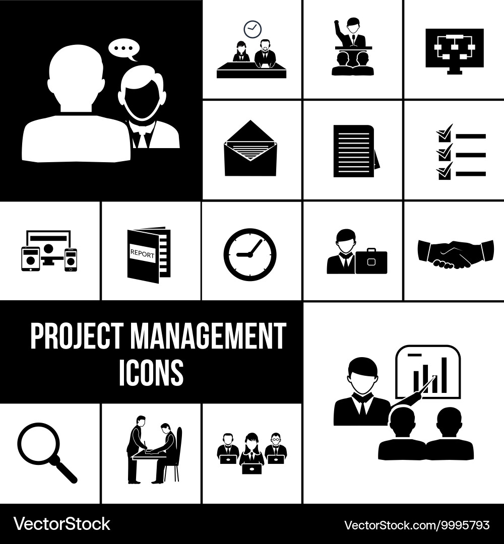 Project management icons black set Royalty Free Vector Image