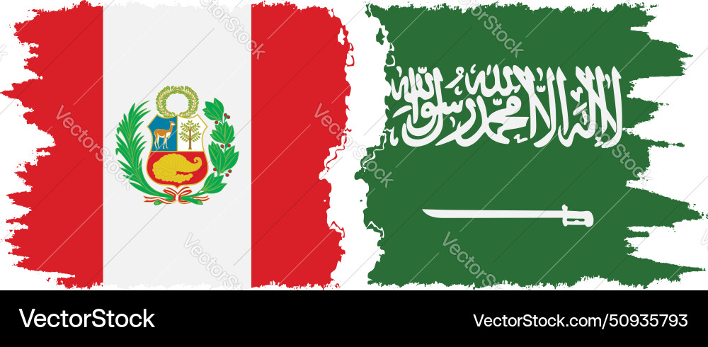 Saudi arabia and peru grunge flags connection Vector Image