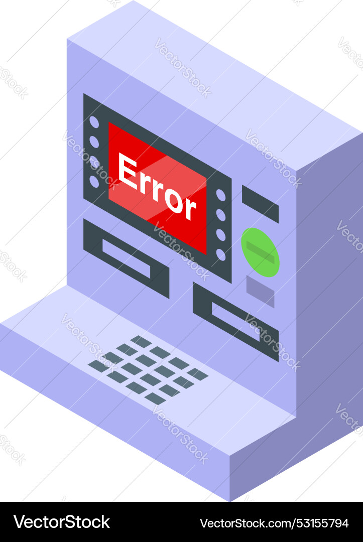 Atm Error Message Displaying On Screen With Red Vector Image