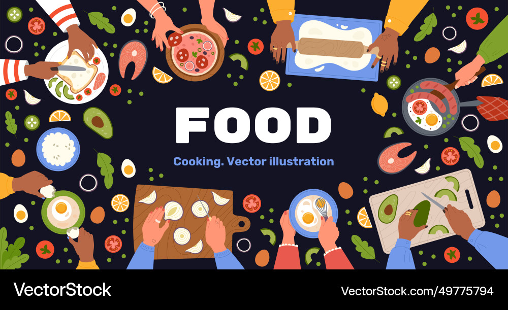 Food cooking kitchen table workshop top view Vector Image