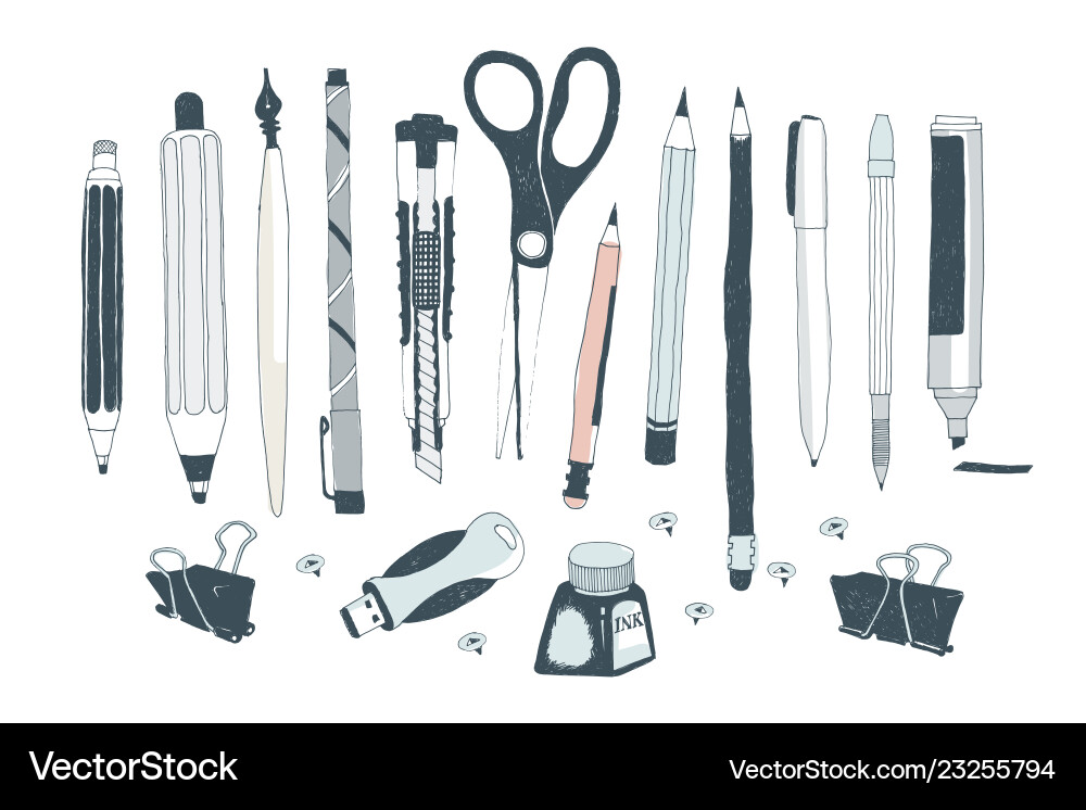 Hand drawn art tools Royalty Free Vector Image