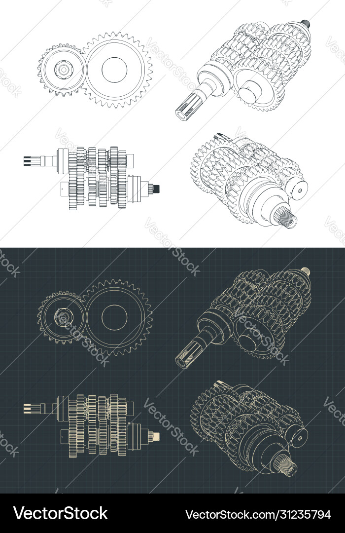 Motorcycle transmission gearbox drawing Royalty Free Vector