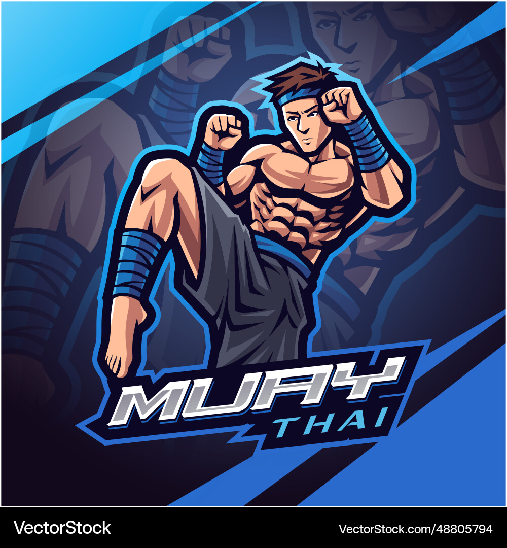 Muay thai esport mascot logo design Royalty Free Vector