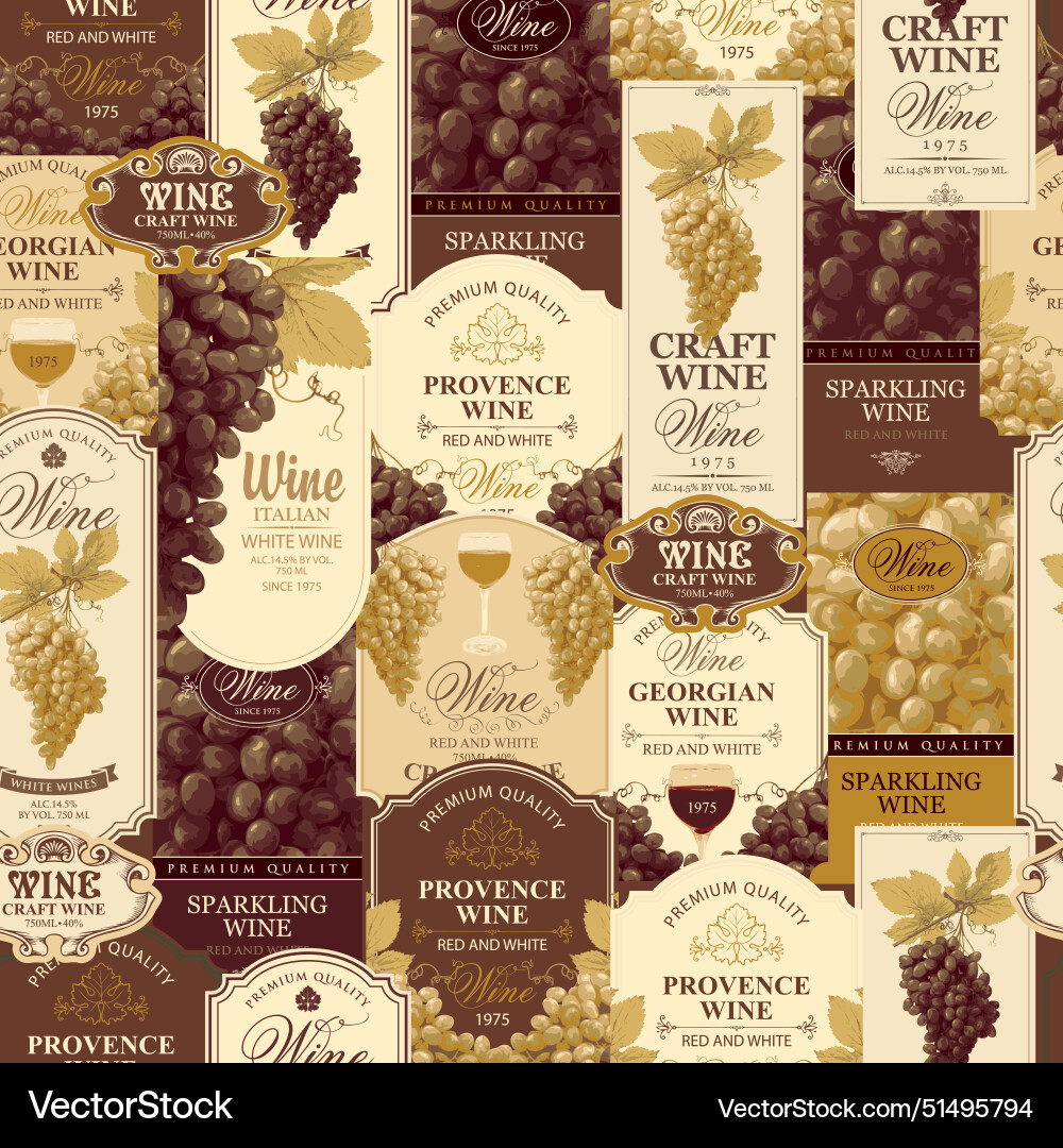 Seamless pattern with ornate wine labels Vector Image