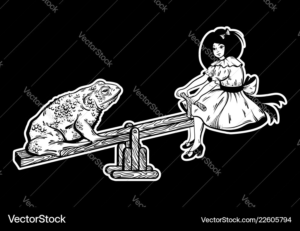 Ugly Toad & Pretty Girl on Swing Royalty Free Vector