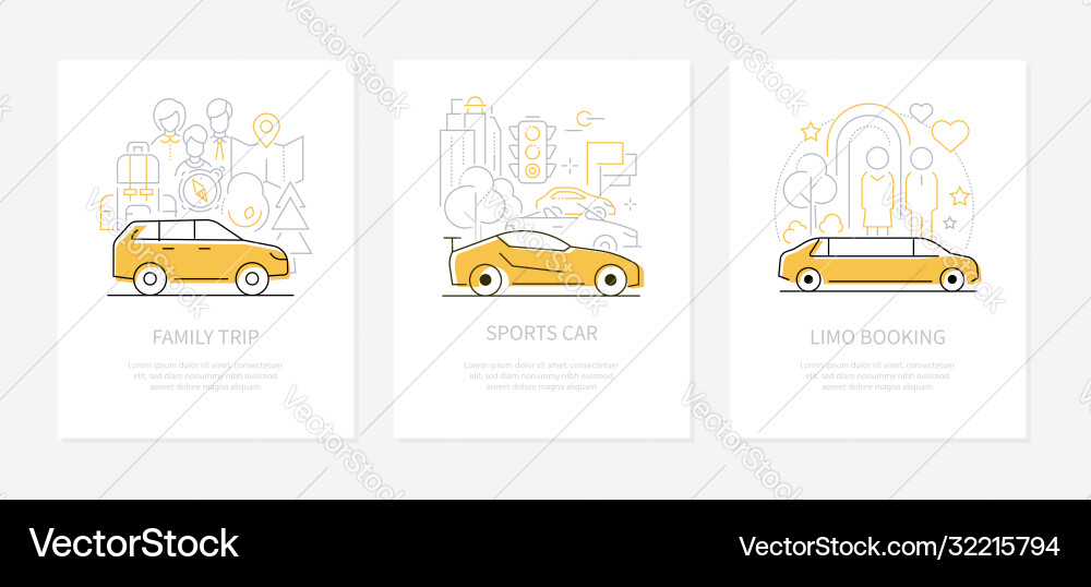 Vehicles concept - line design style banners set Vector Image
