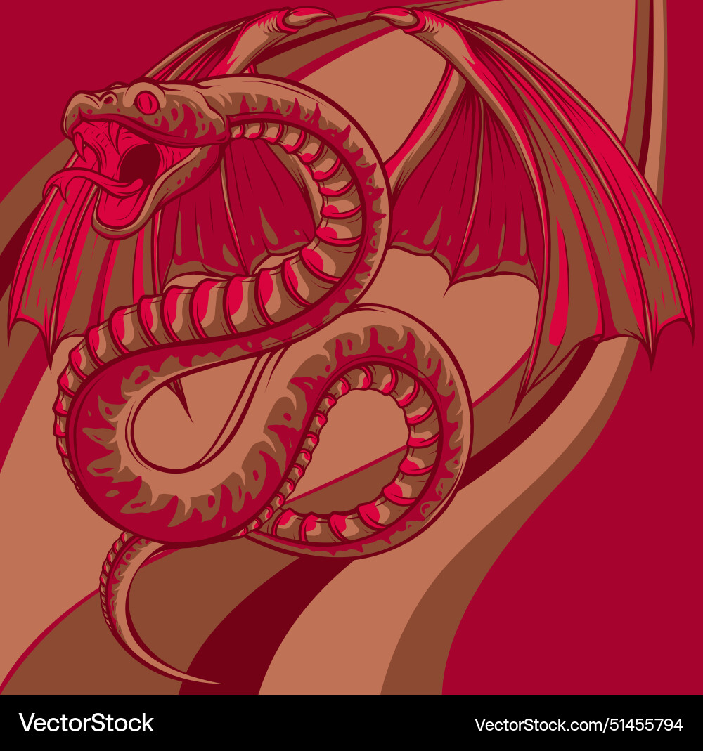 Winged snake on white Royalty Free Vector Image
