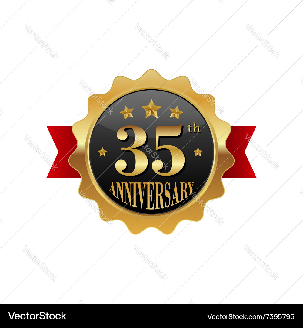35 years anniversary golden label Royalty Free Vector Image