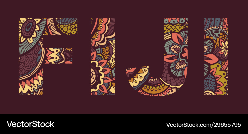Fiji Lettering - Tropical Doodle Royalty Free Vector Image