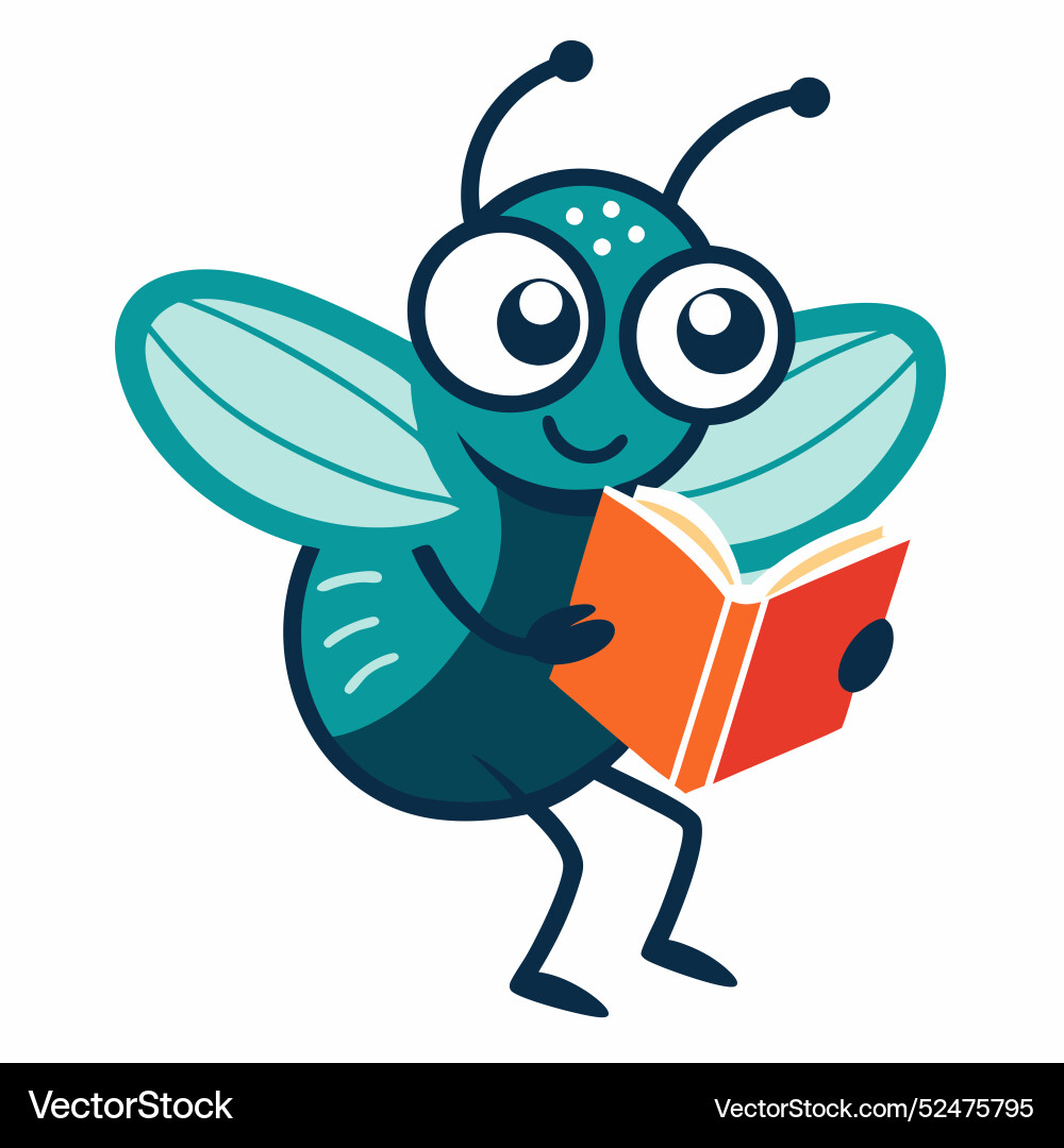 Fruit fly reading kawaii Royalty Free Vector Image