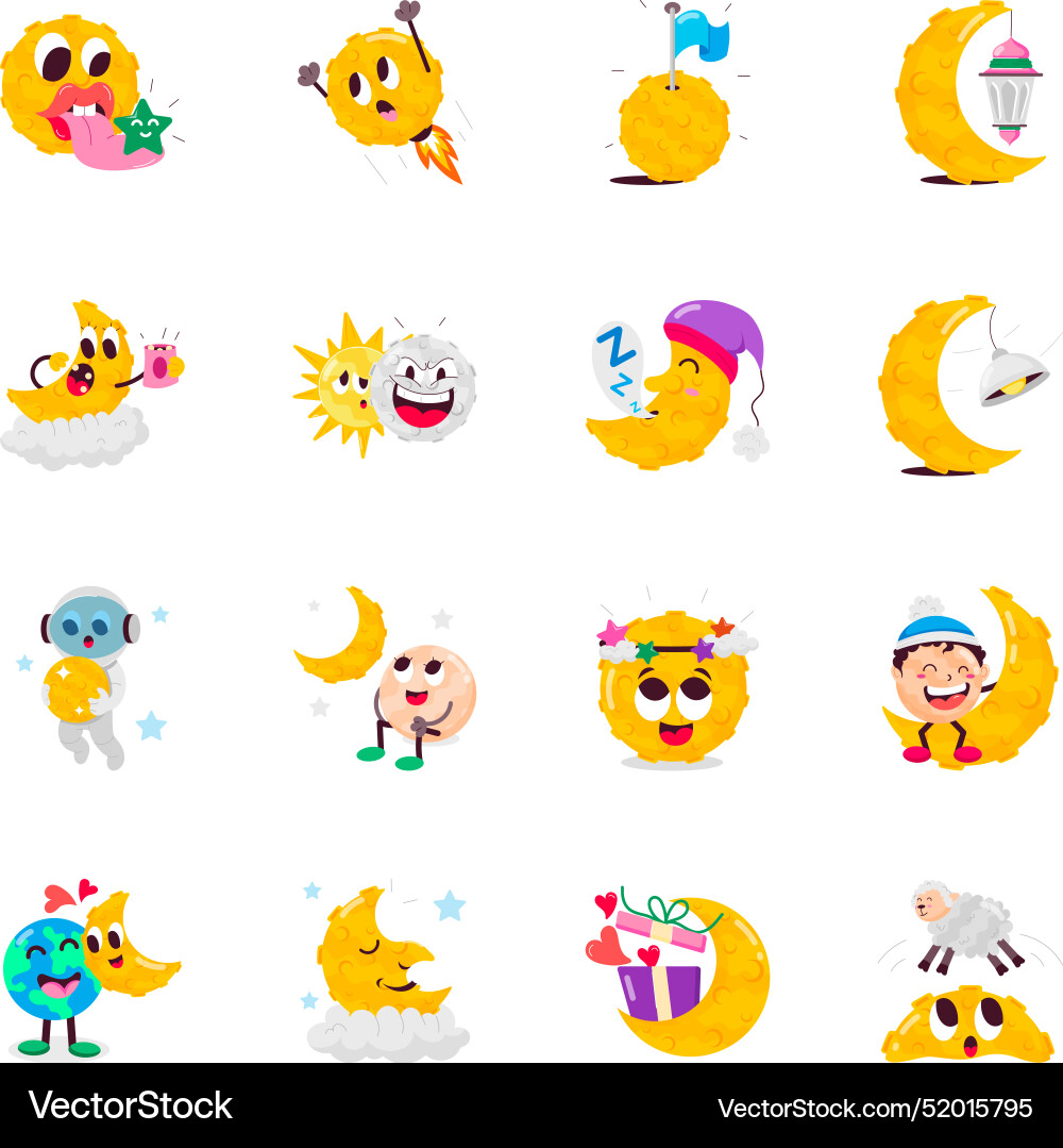 Mobilecollection of cute moon flat stickers Vector Image
