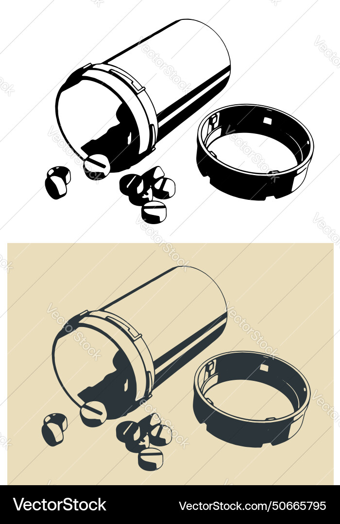 Pill jar with spilled pills Royalty Free Vector Image