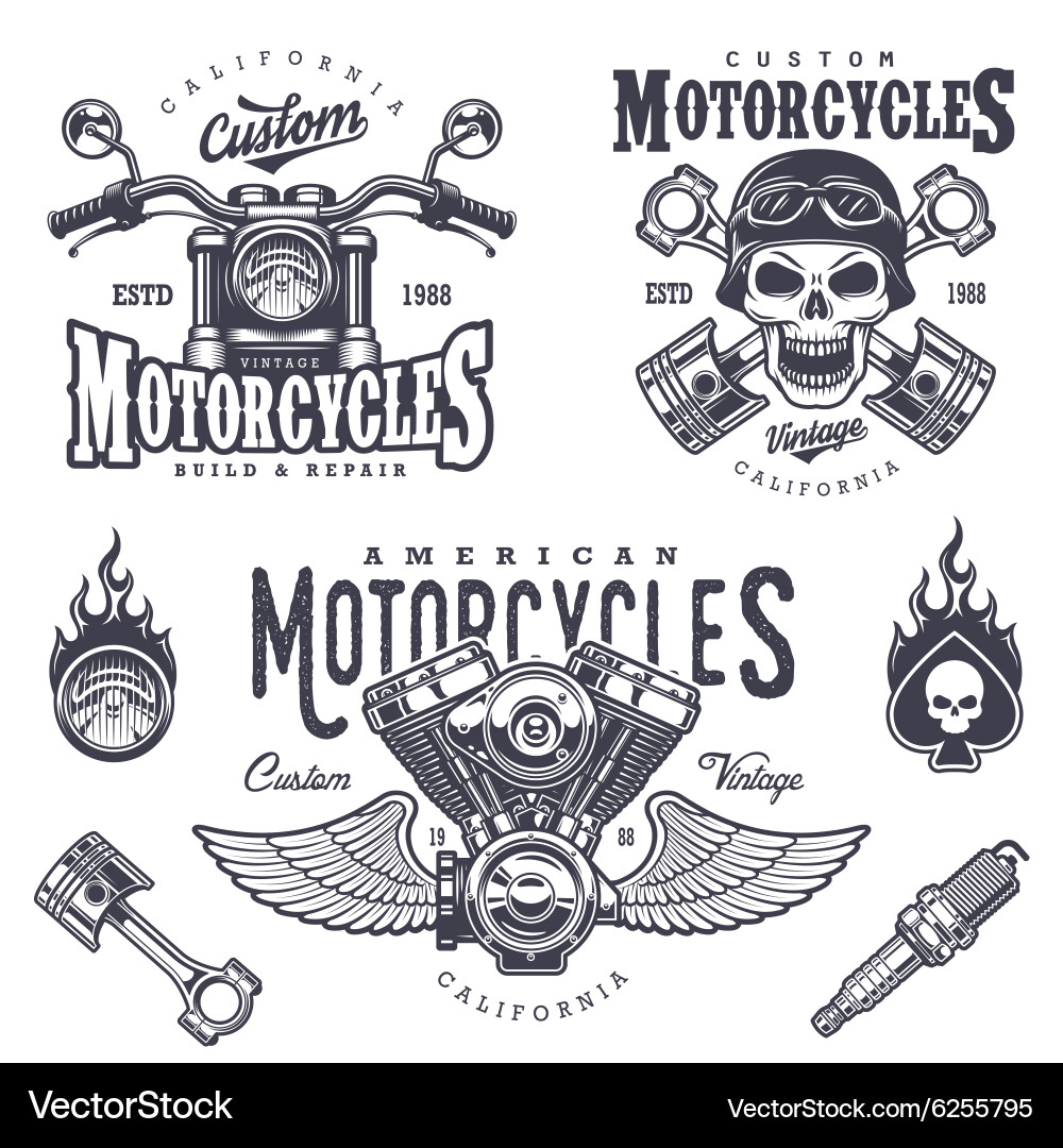 Set of vintage motorcycle emblems Royalty Free Vector Image