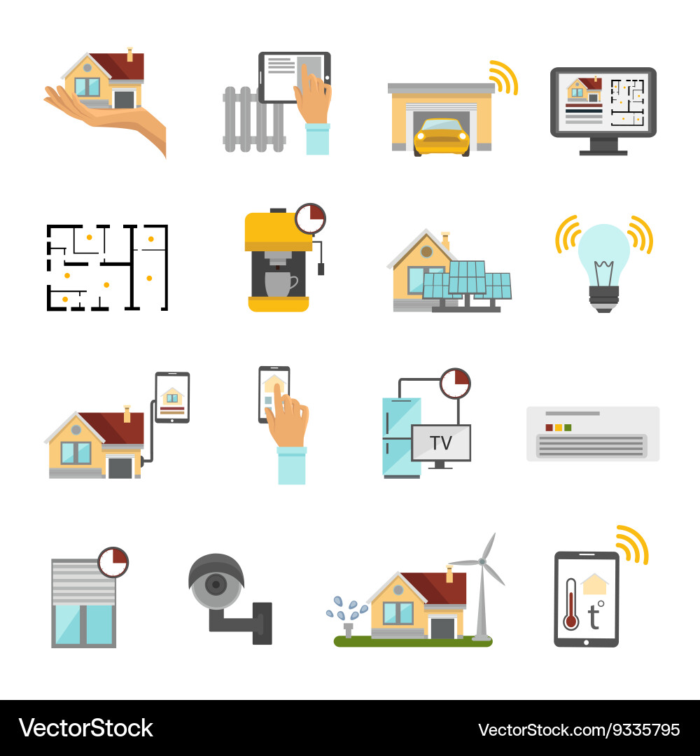 Smart house flat icon set Royalty Free Vector Image