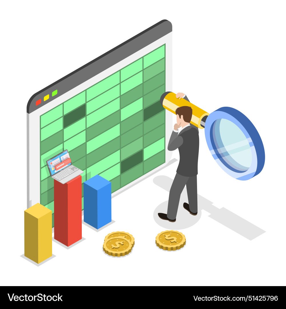 3d isometric flat of data analysis Royalty Free Vector Image