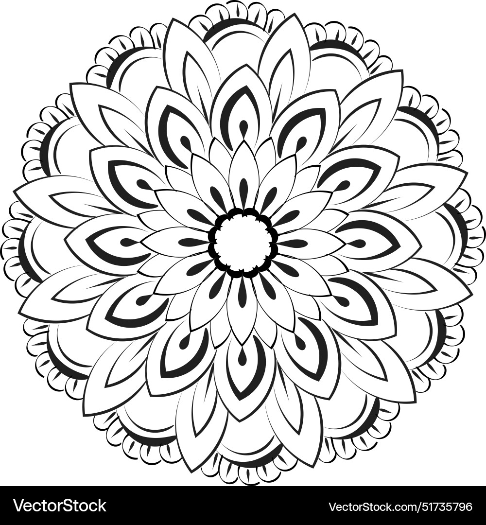 Circular pattern black and white floral ornamental