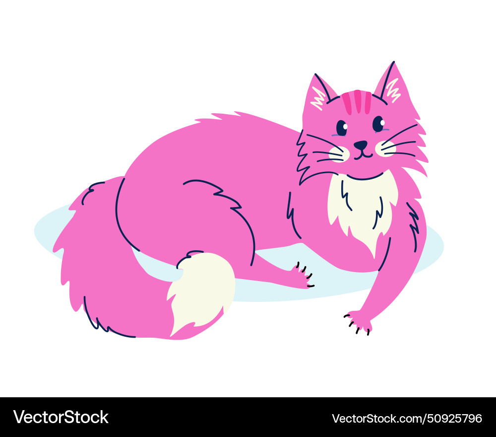 Cute lying pink cat in flat cartoon style Vector Image