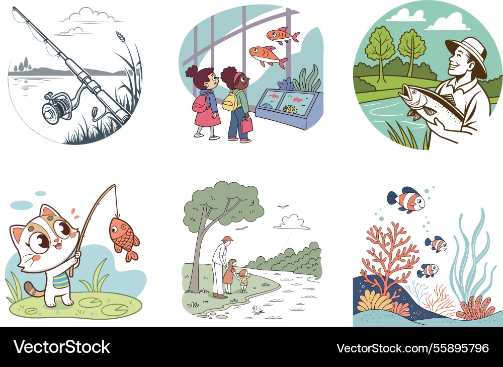 Dramatic ocean storm fishing bundle a fishermans Vector Image