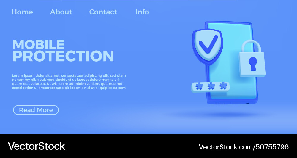 Phone secure 3d mobile safe cyber shield Vector Image