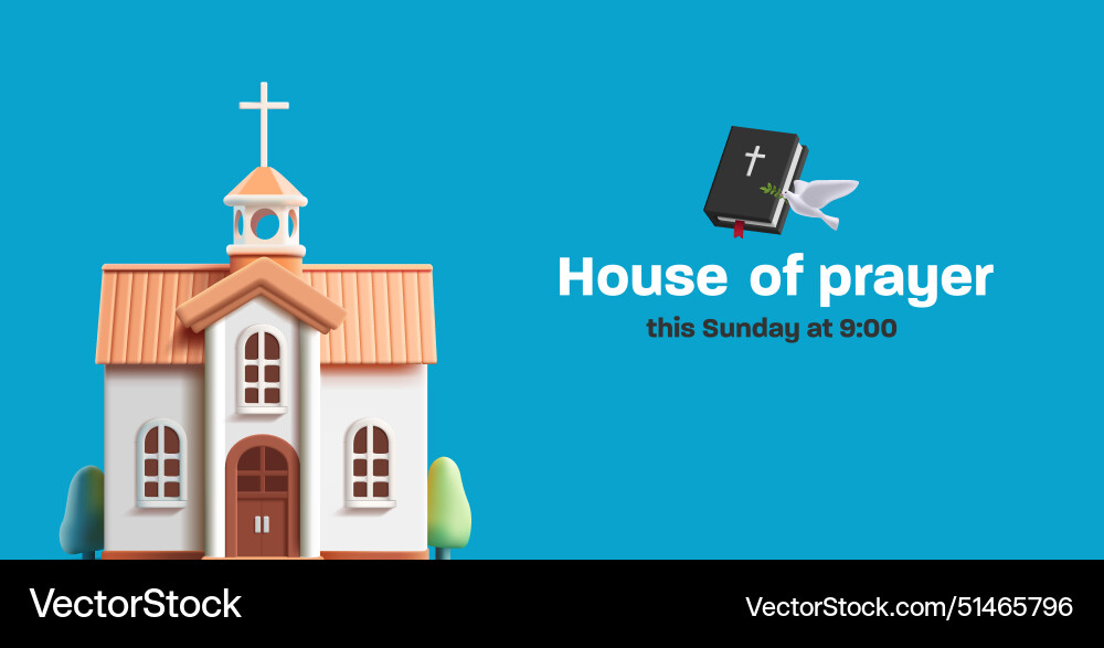 Prayer schedule poster with 3d render church Vector Image