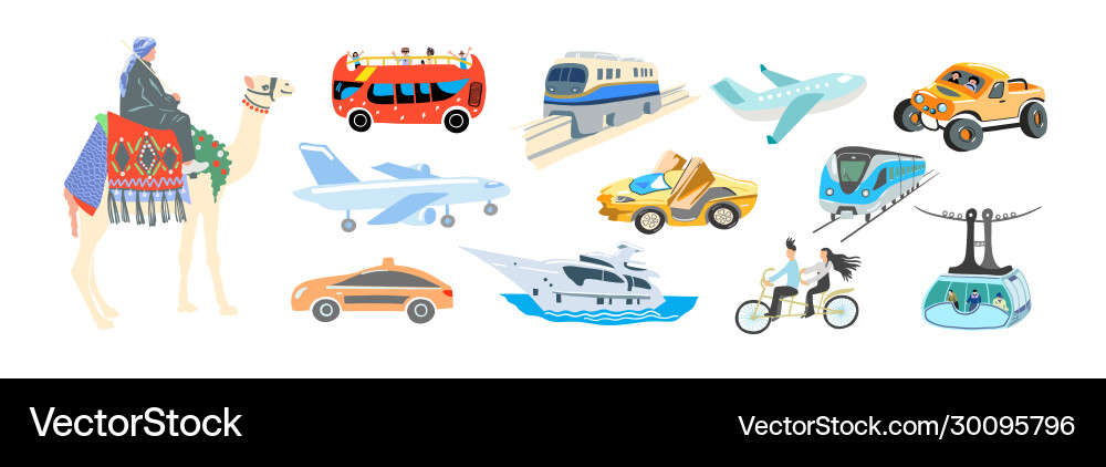 Set hand drawing flat style transport - various Vector Image